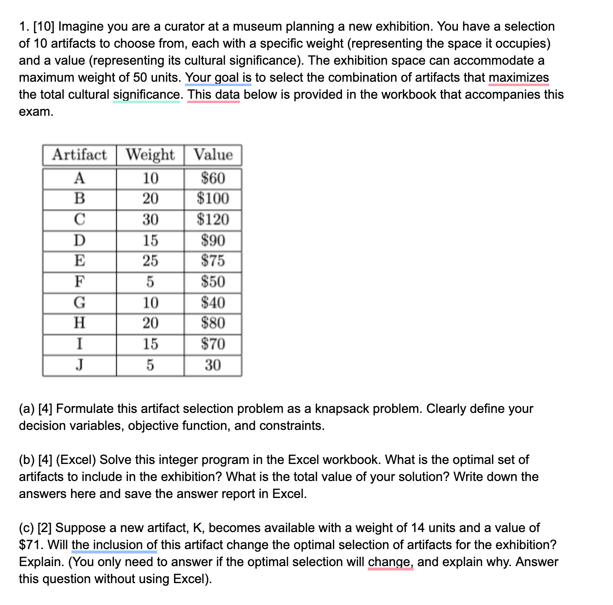 Solved [10] ﻿Imagine you are a curator at a museum planning | Chegg.com