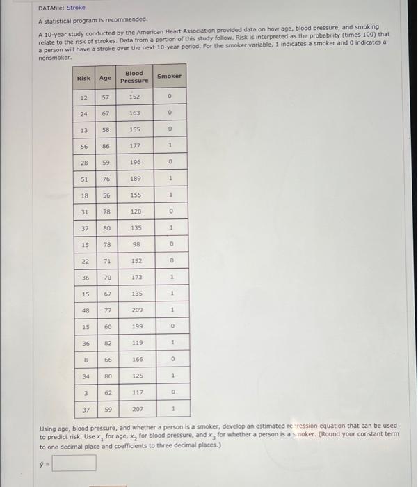Solved DATAfile: Stroke A statistical program is | Chegg.com