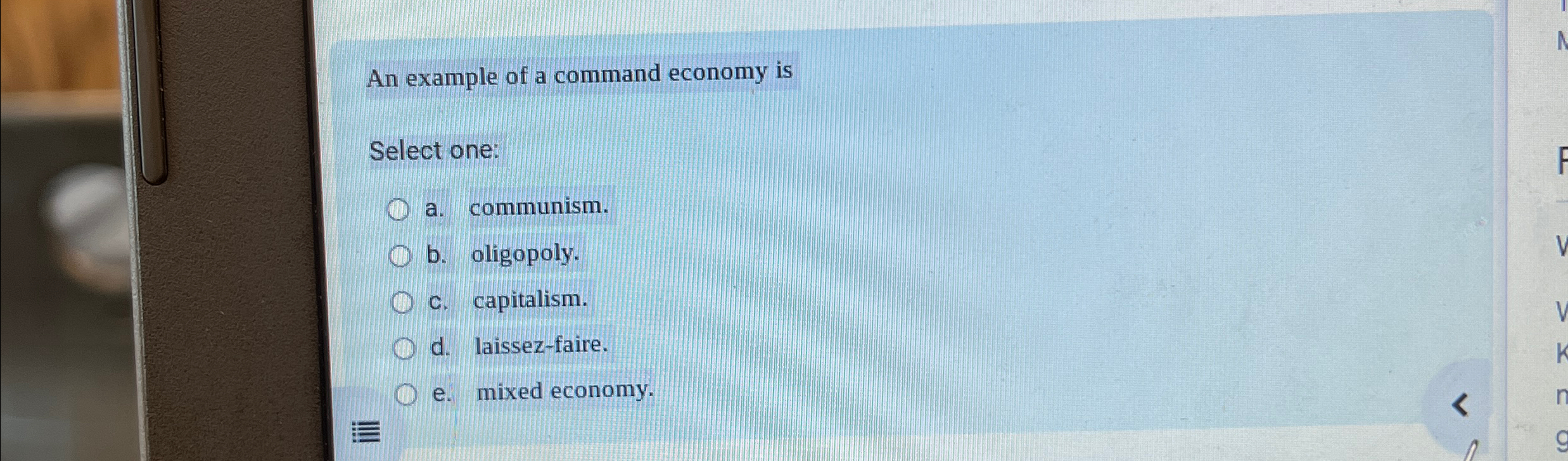 Solved An example of a command economy isSelect one:a. | Chegg.com
