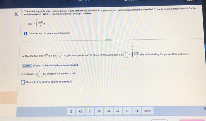 Solved The sine-integral function, shown below, is one of | Chegg.com