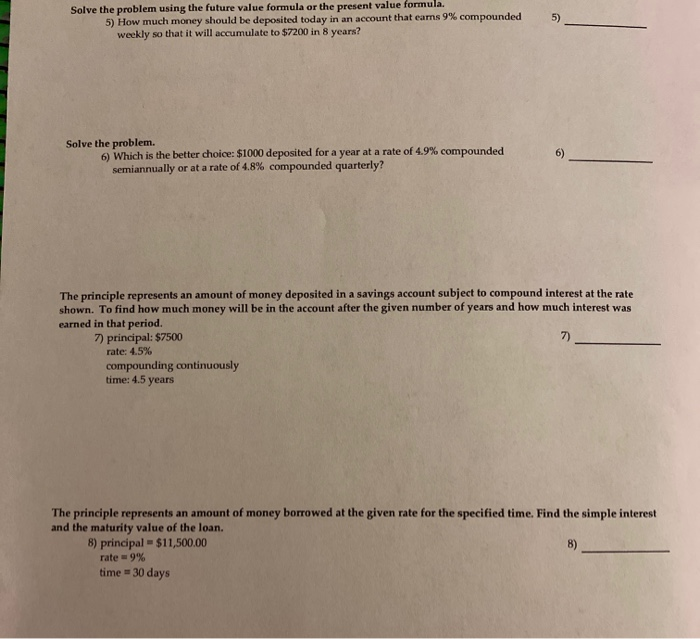 Solved Solve the problem using the future value formula or | Chegg.com