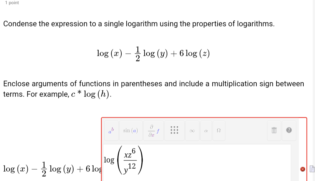 Solved Condense the expression to a single logarithm using | Chegg.com