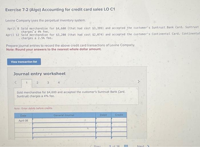 Solved Exercise 7-2 (Algo) Accounting for credit card sales | Chegg.com