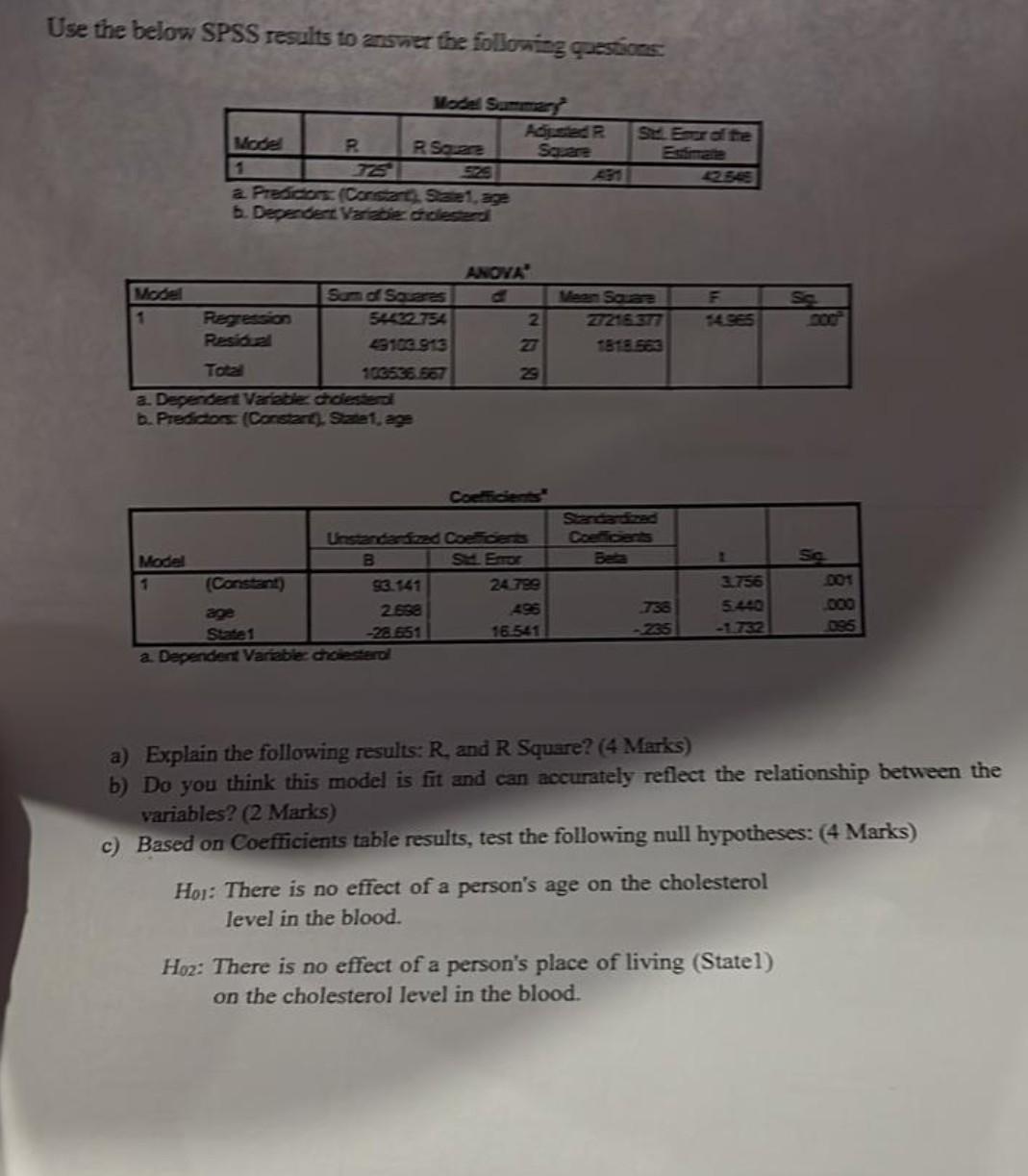 Solved Use the below SPSS results to ansner the following | Chegg.com