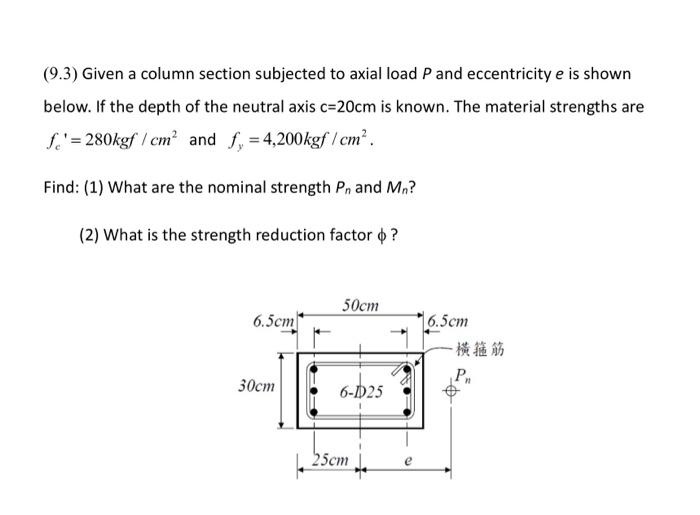 Solved (9.3) Given a column section subjected to axial load | Chegg.com