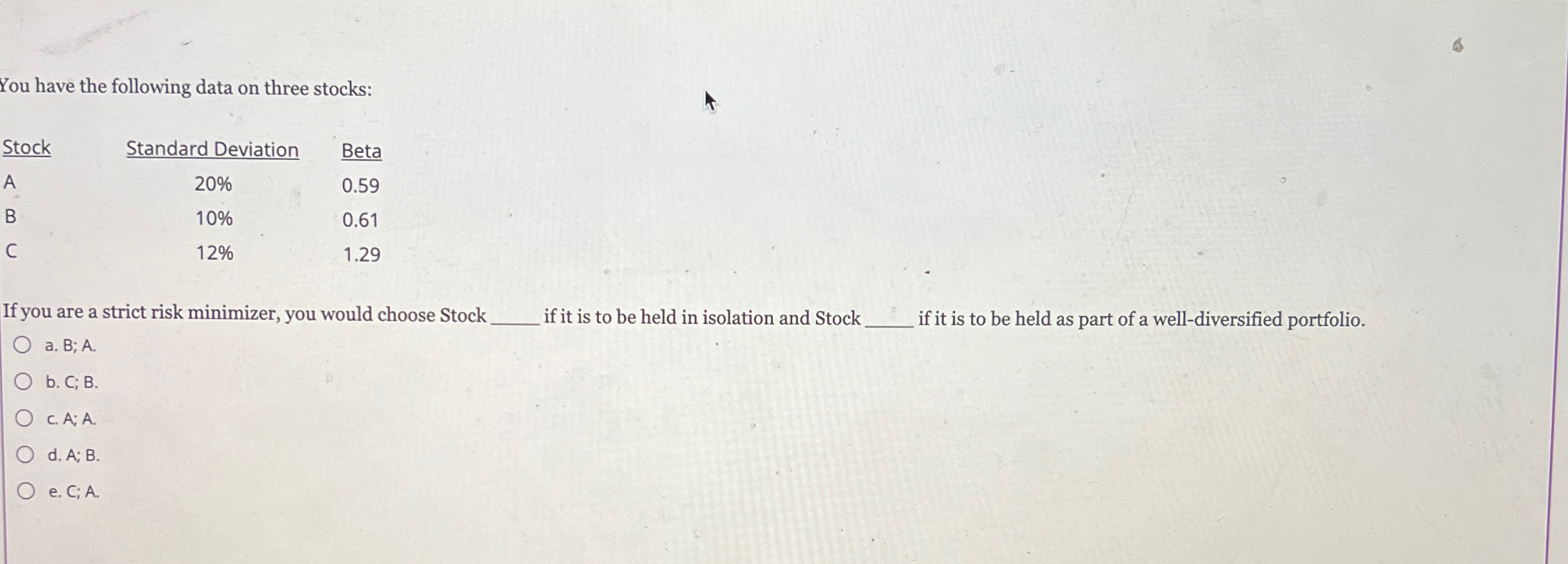 Solved You have the following data on three | Chegg.com