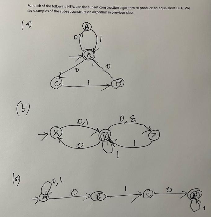 Solved For each of the following NFA, use the subset | Chegg.com