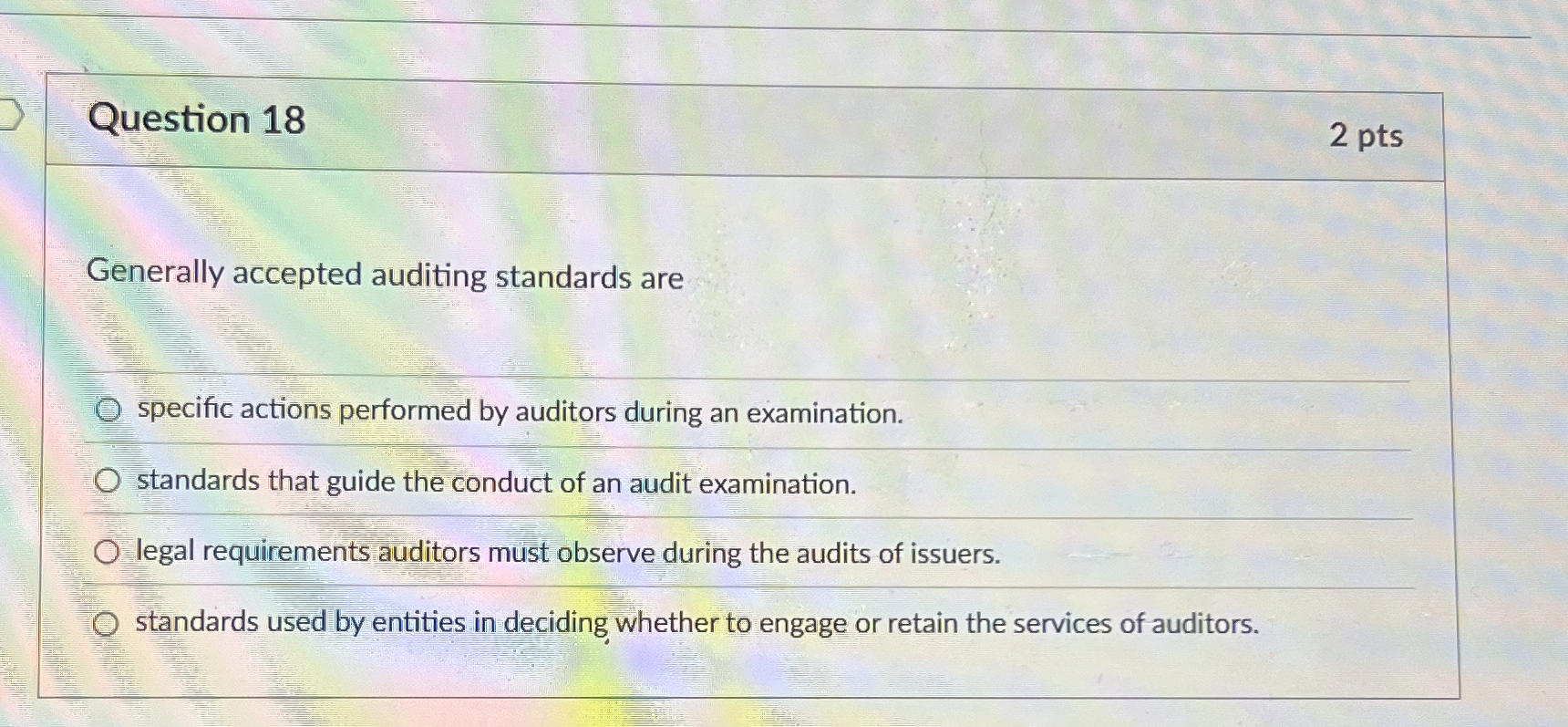 Solved Question 18Generally accepted auditing standards | Chegg.com