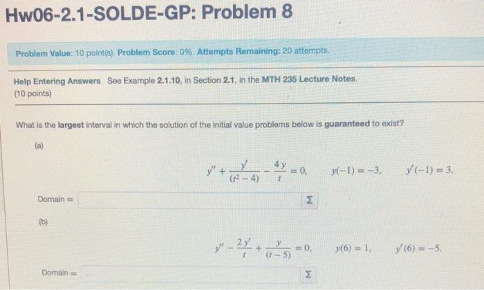 Solved Hw06-2.1-SOLDE-GP: Problem 8 Problem Value: 10 | Chegg.com