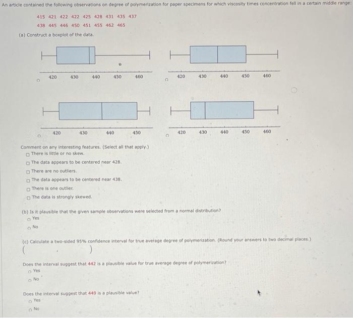 Solved An Article Contained The Following Observations On