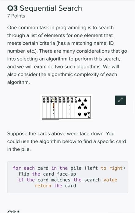 Solved Q3 Sequential Search 7 Points One common task in | Chegg.com
