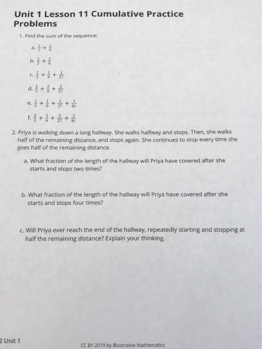 Solved Unit 1 Lesson 11 Cumulative Practice Problems 1 Find Chegg