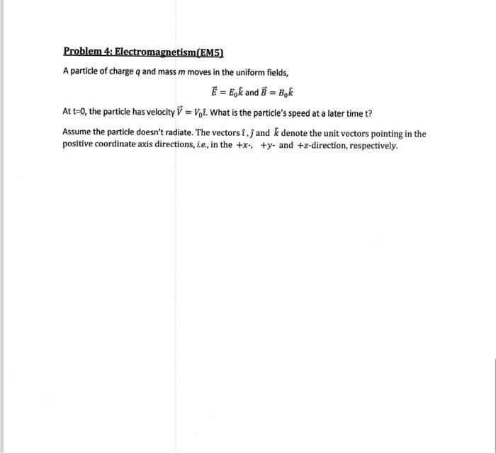 Solved Problem 4: Electromagnetism(EM5) A particle of charge | Chegg.com