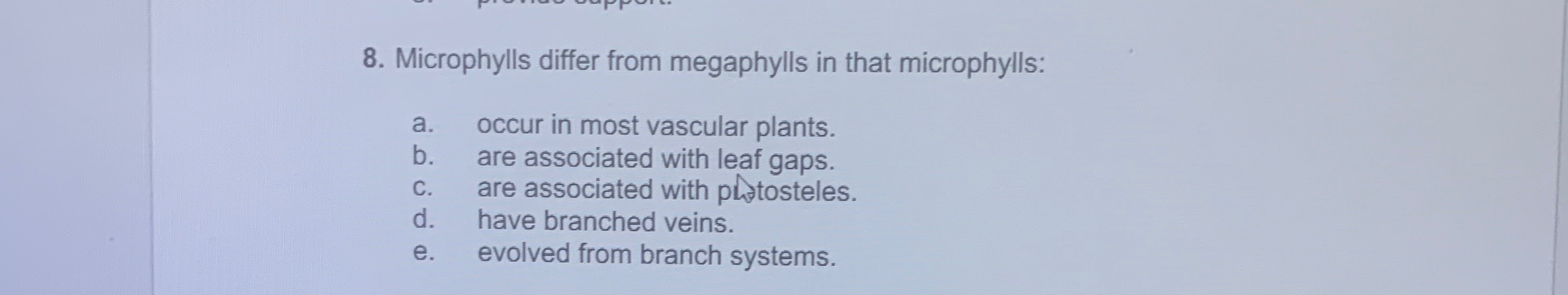 Solved Microphylls differ from megaphylls in that | Chegg.com