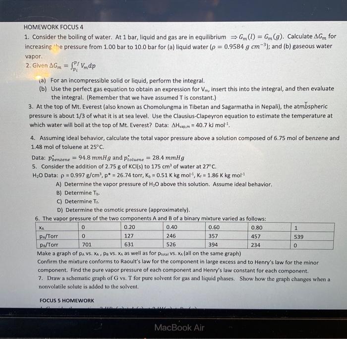 Solved HOMEWORK FOCUS 4 1. Consider the boiling of water. At | Chegg.com