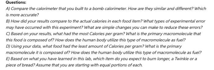 Exercise 1: Determination of Caloric Content of Three | Chegg.com