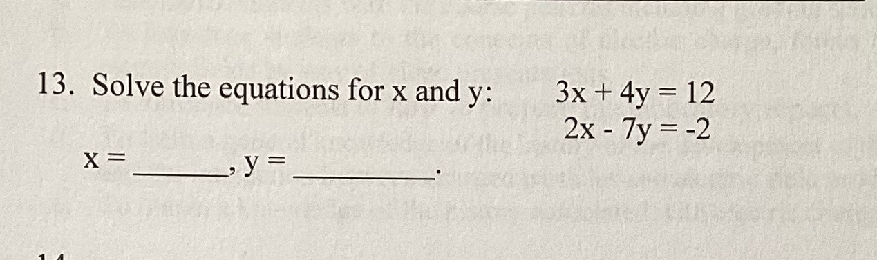 Solved Solve the equations for x ﻿and y ﻿: | Chegg.com