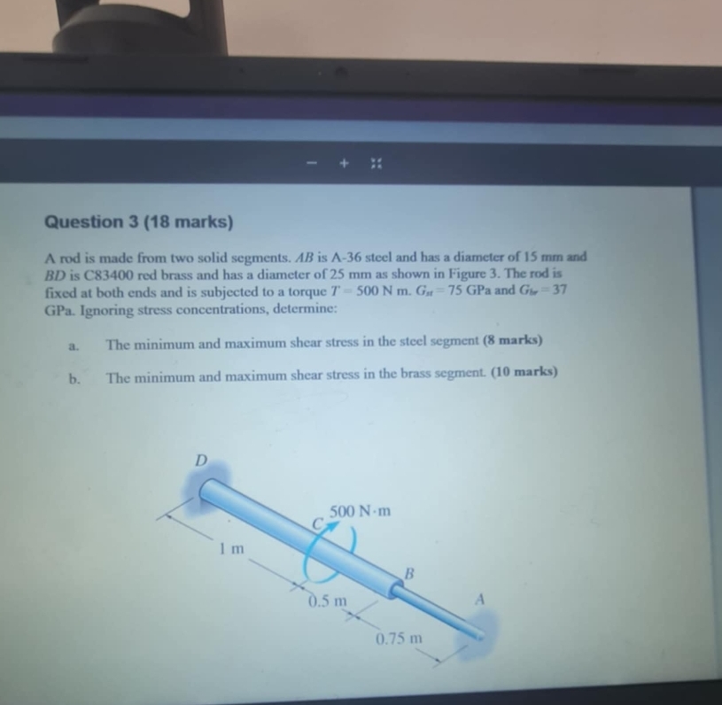 Solved Question 3 (18 ﻿marks)A rod is made from two solid | Chegg.com