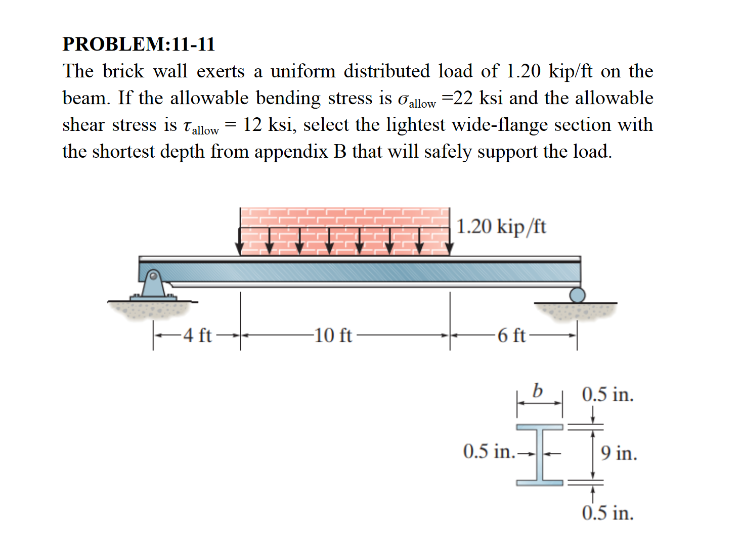 Solved PROBLEM:11-11The brick wall exerts a uniform | Chegg.com