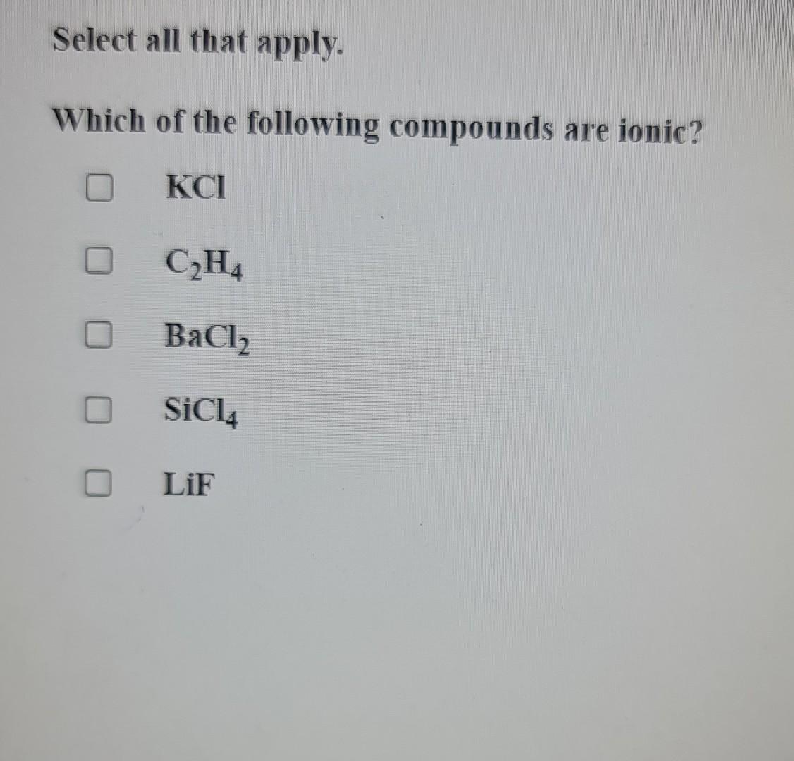 Solved Select all that apply. Which of the following | Chegg.com