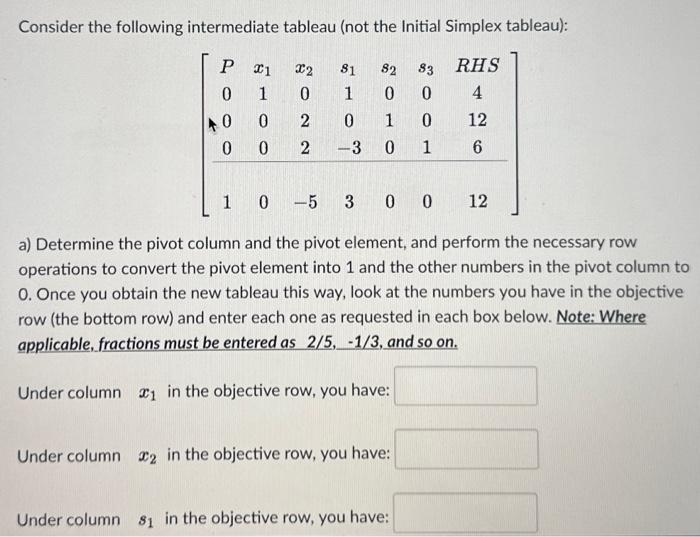 Solved Consider the following intermediate tableau (not the | Chegg.com