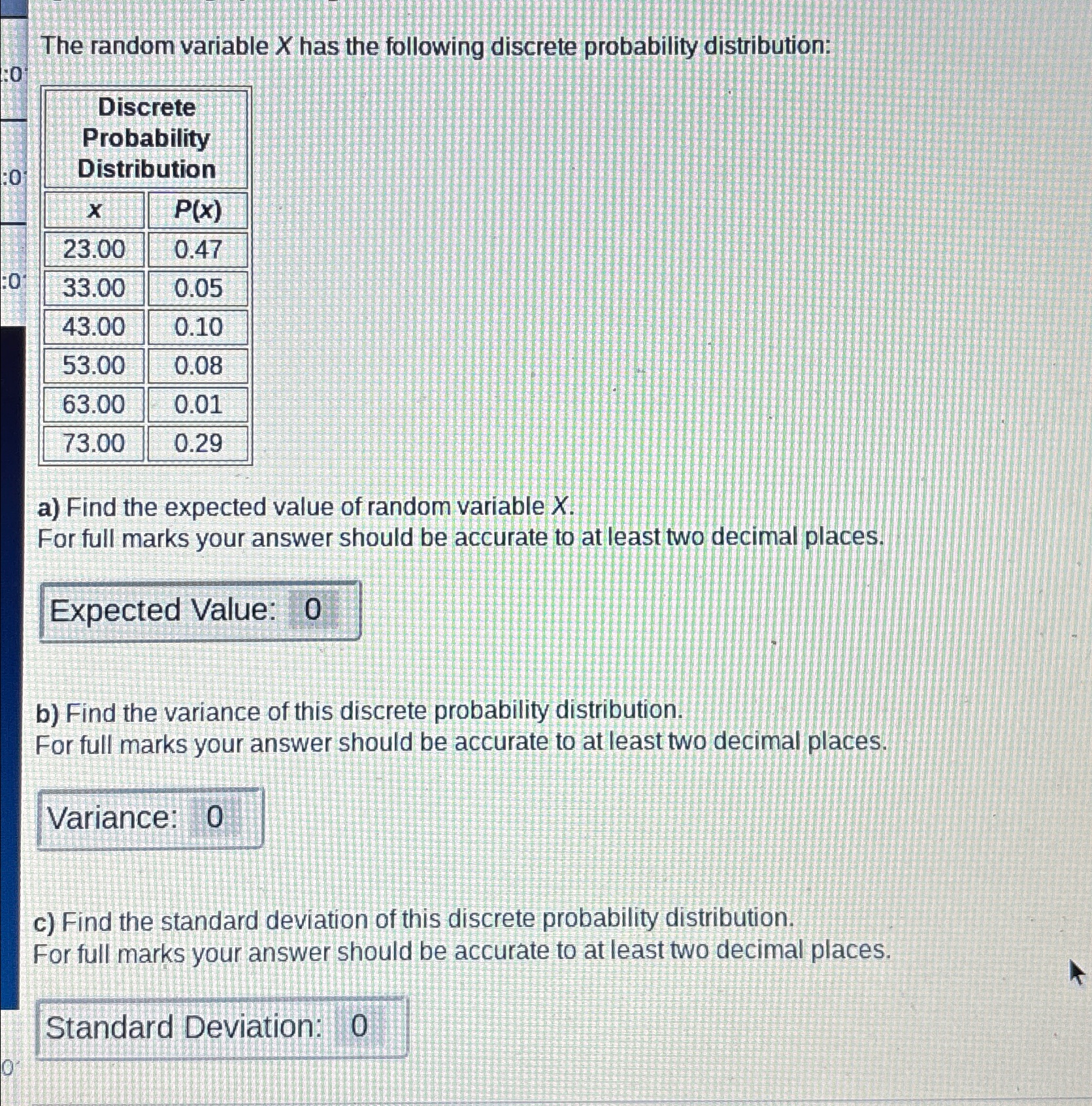 Solved The random variable x ﻿has the following discrete | Chegg.com