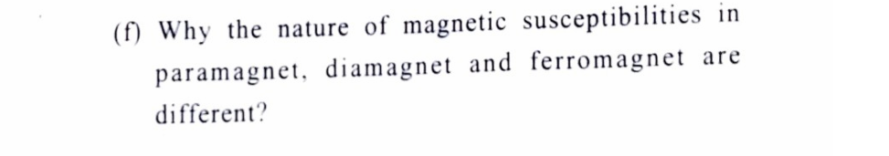 Solved (f) ﻿Why the nature of magnetic susceptibilities | Chegg.com