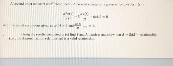 Solved A second order constant coefficient linear | Chegg.com