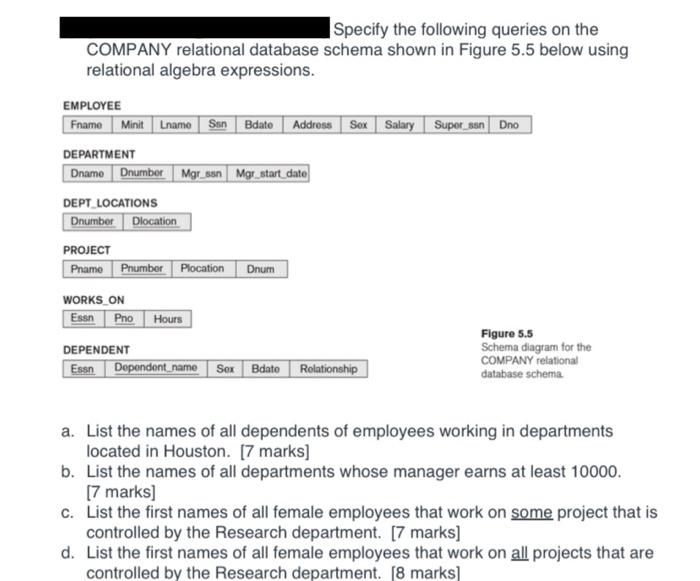 Solved Specify the following queries on the COMPANY | Chegg.com