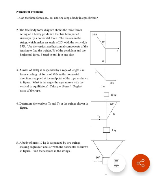 Solved Numerical Problems 1. Can the three forces 3N, 4N and | Chegg.com