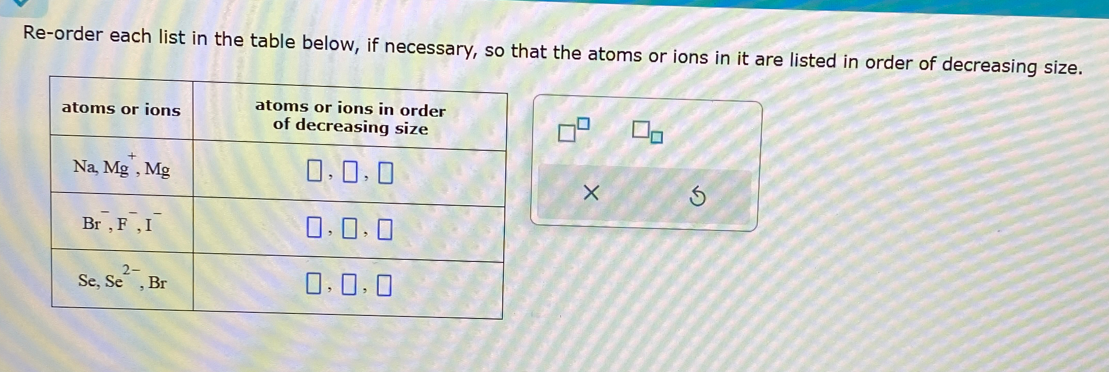 Solved Re-order each list in the table below, if necessary, | Chegg.com