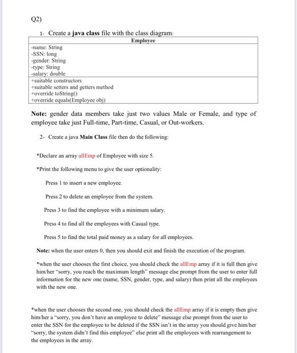 Solved Q2) 1. Create a java class file with the class | Chegg.com