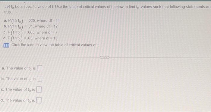 Solved Let t0 be a specific value of t Use the table of | Chegg.com