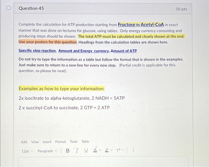 Solved D Question 45 10 pts Complete the calculation for ATP | Chegg.com