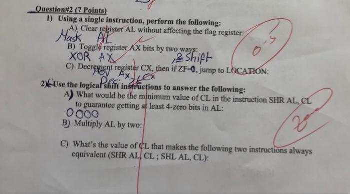 Solved Ouestion\#2 (7 Points) 1) Using a single instruction, | Chegg.com Solved Ouestion\#2 (7 Points) 1) Using a single instruction, | Chegg.com