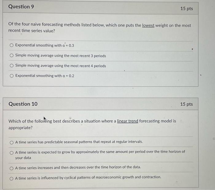 Solved Of the four naive forecasting methods listed below, | Chegg.com