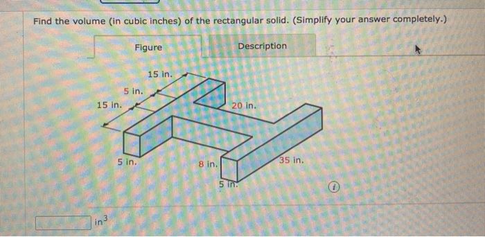 Solved Find the volume (in cubic inches) of the rectangular | Chegg.com