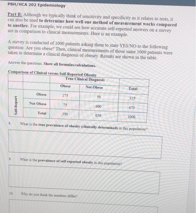 Solved Sensitivity and Specificity Part A: The table below | Chegg.com