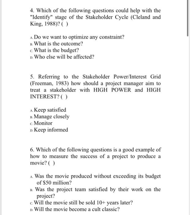 Solved 4. Which of the following questions could help with | Chegg.com