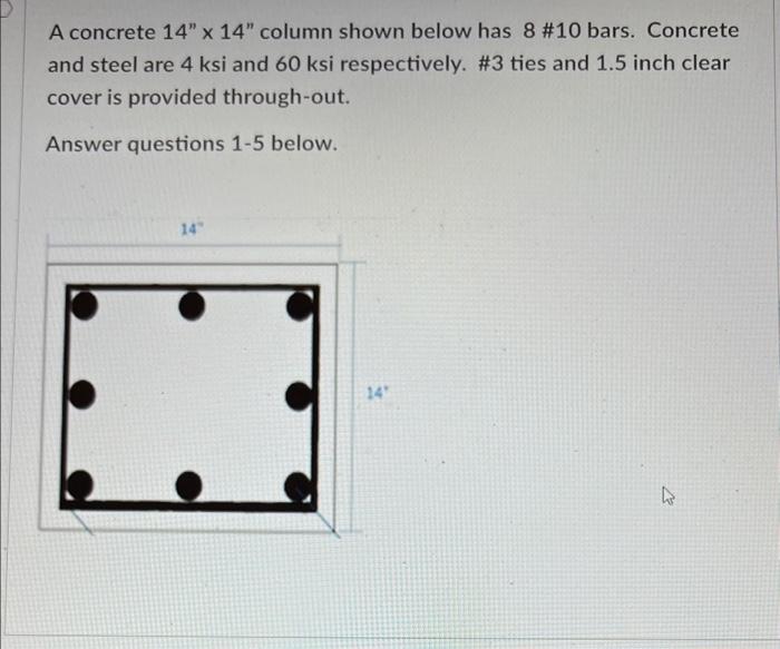 Solved A concrete 14′′×14′′ column shown below has 8#10 | Chegg.com