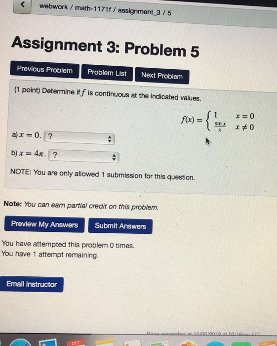 Solved webwork / math-1171f/ assignment 3/5 Assignment 3: | Chegg.com
