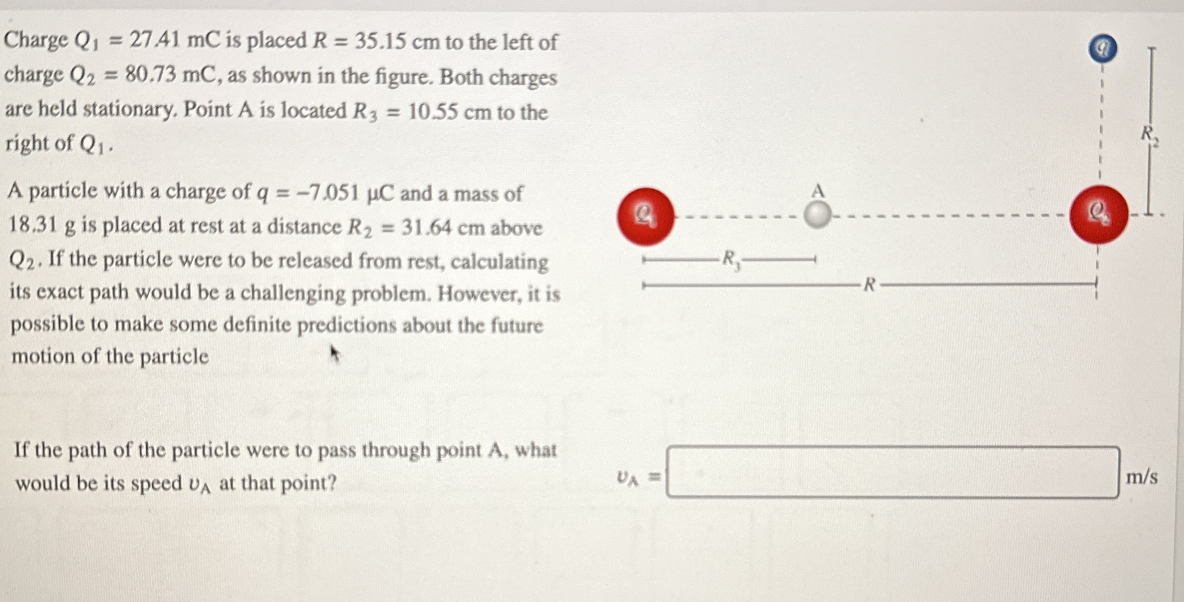 Solved Charge Q1=27.41mC ﻿is placed R=35.15cm ﻿to the left | Chegg.com