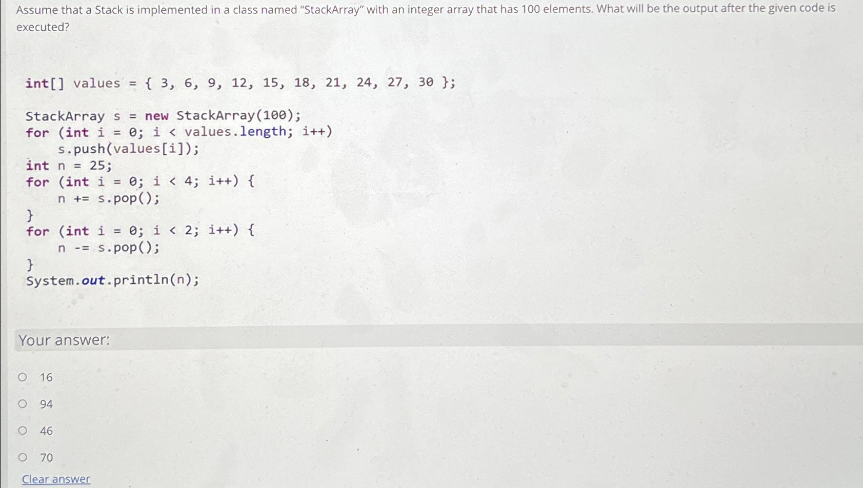 Solved Assume that a Stack is implemented in a class named | Chegg.com
