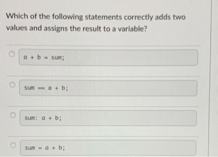 Solved Which of the following statements correctly adds two | Chegg.com