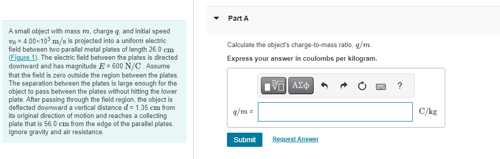 Part AA small object with mass m, ﻿charge q, ﻿and | Chegg.com