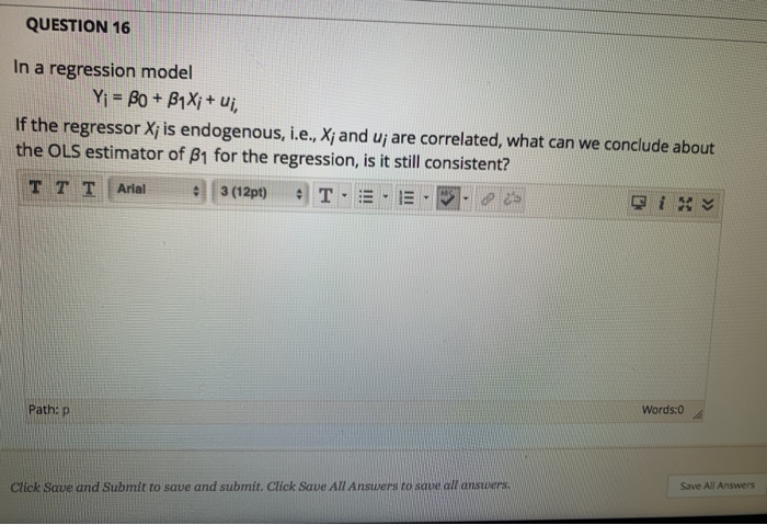 Solved QUESTION 16 In a regression model Yi = Bo + B1X; + | Chegg.com