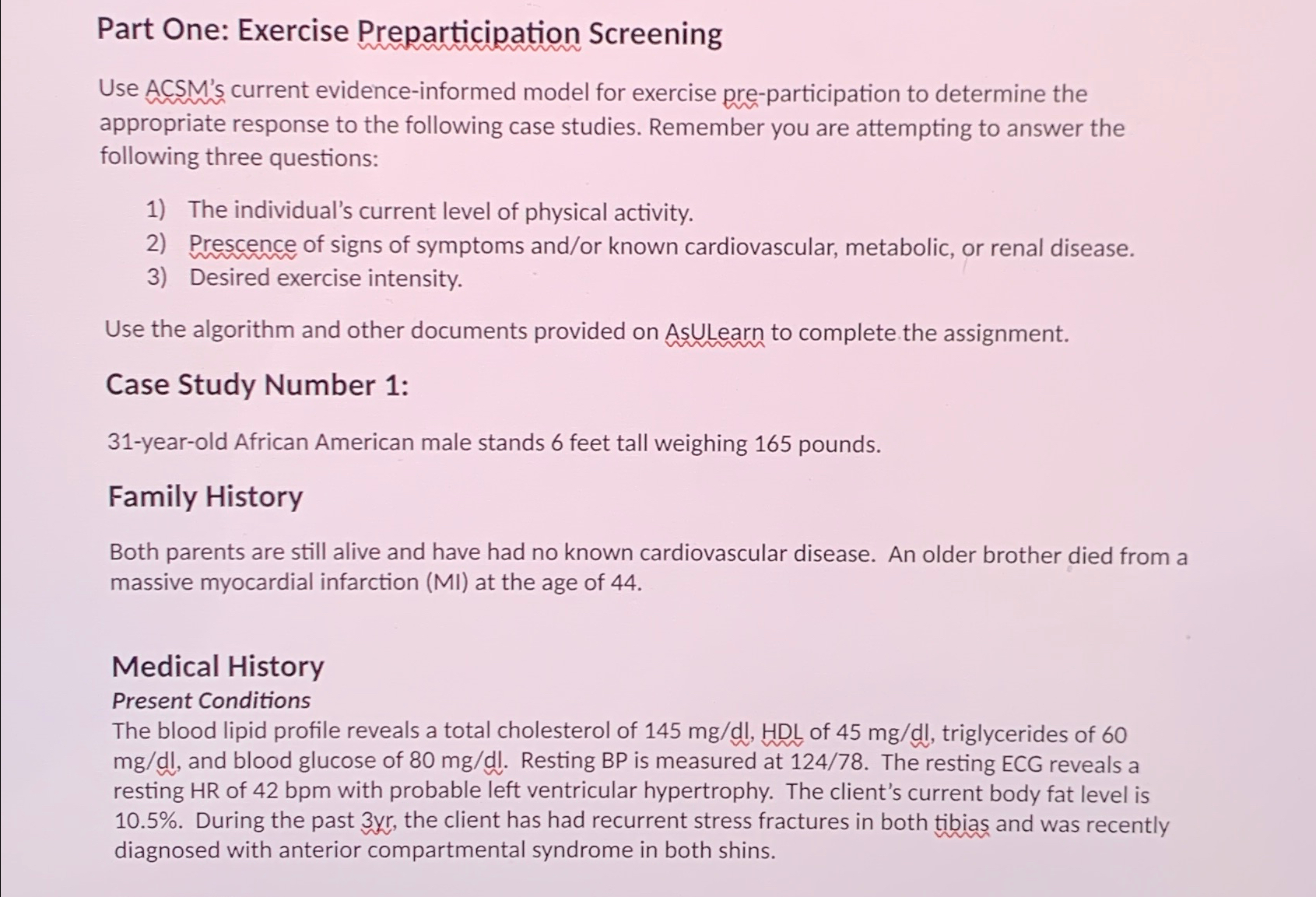 Solved Part One: Exercise Preparticipation ScreeningUse | Chegg.com