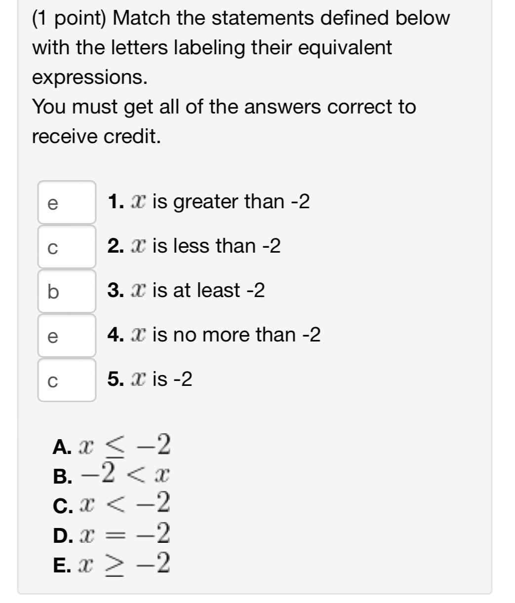 Solved (1 ﻿point) ﻿Match the statements defined below with | Chegg.com