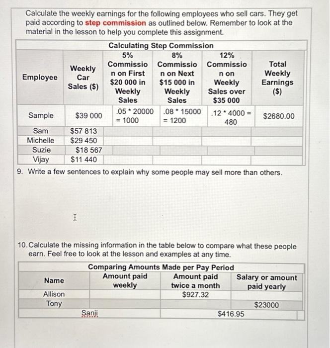 Solved Calculate the weekly earnings for the following | Chegg.com