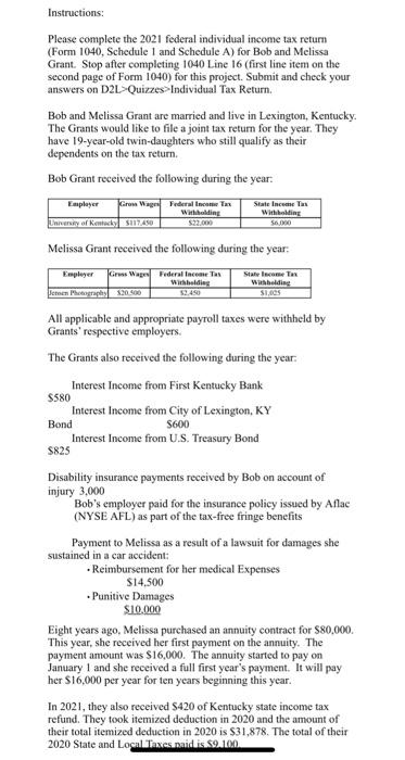 Instructions: Please complete the 2021 federal | Chegg.com